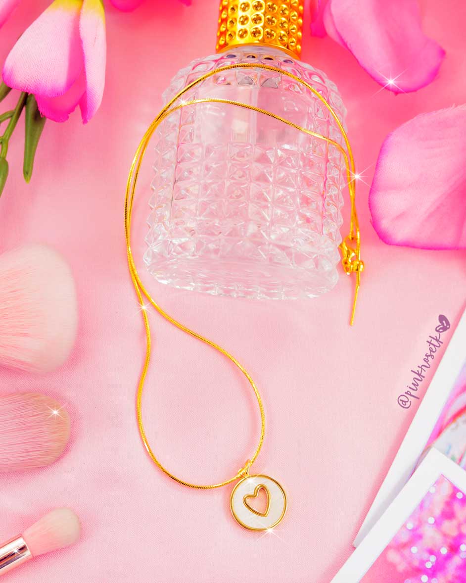 Collar lazo dorado cadena moneda corazón – Pink Rose tk