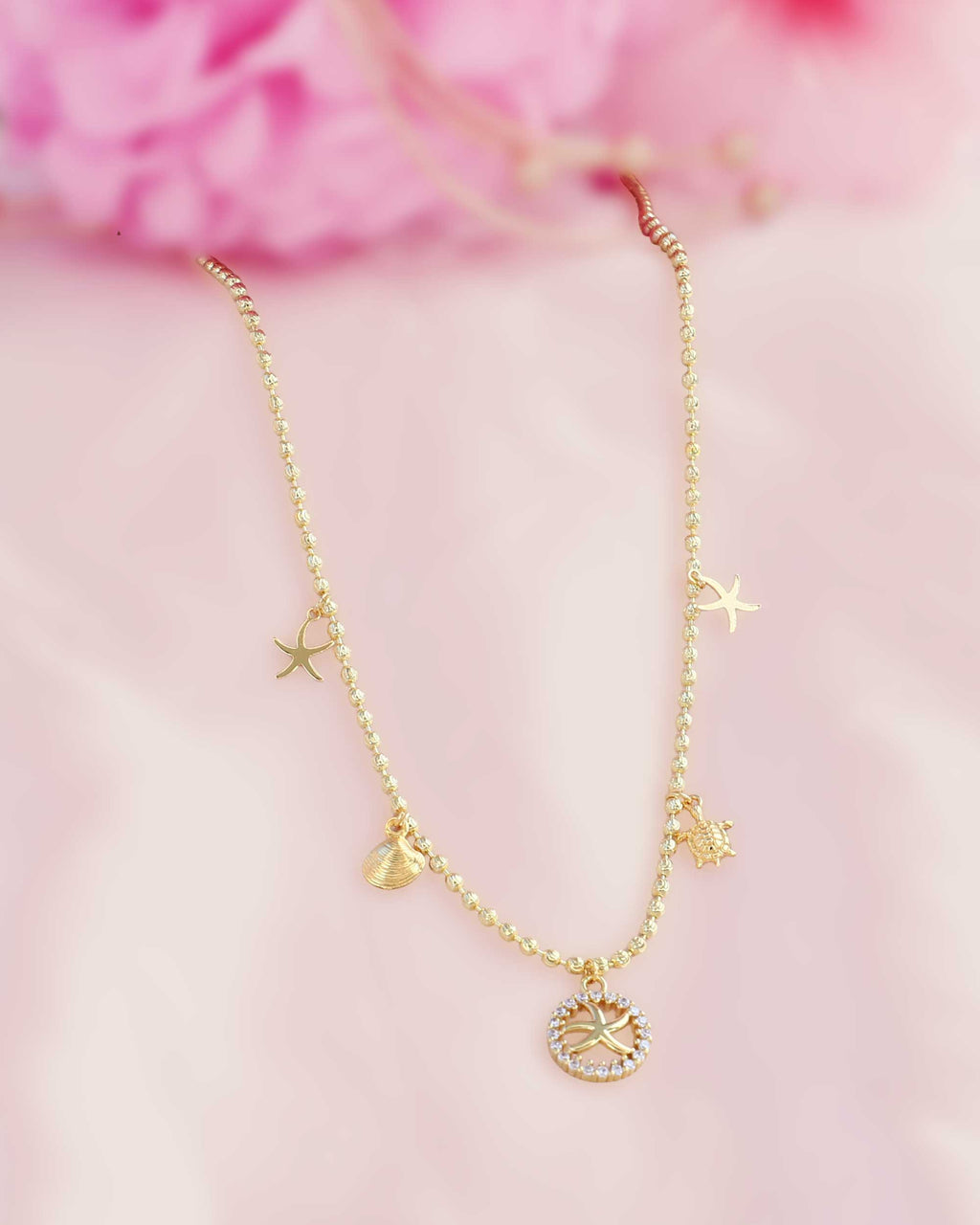 Collar Tipo Tortuga y Concha con Dije de Estrella de Mar – Pink Rose tk