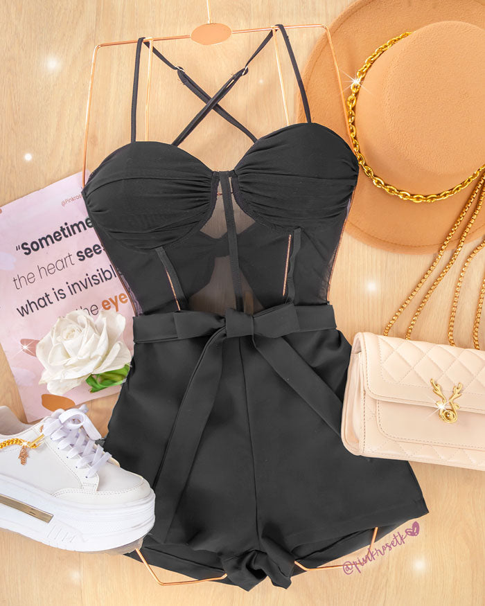Romper negro con bustier en transparencia – Pink Rose tk