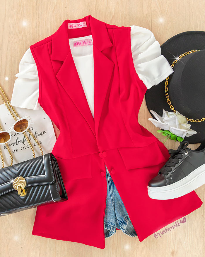 Chaleco tipo blazer con bolsillos falsos – Pink Rose tk