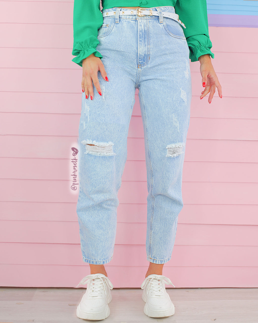 Jean clarito con rotos en las rodillas y desgastes – Pink Rose tk